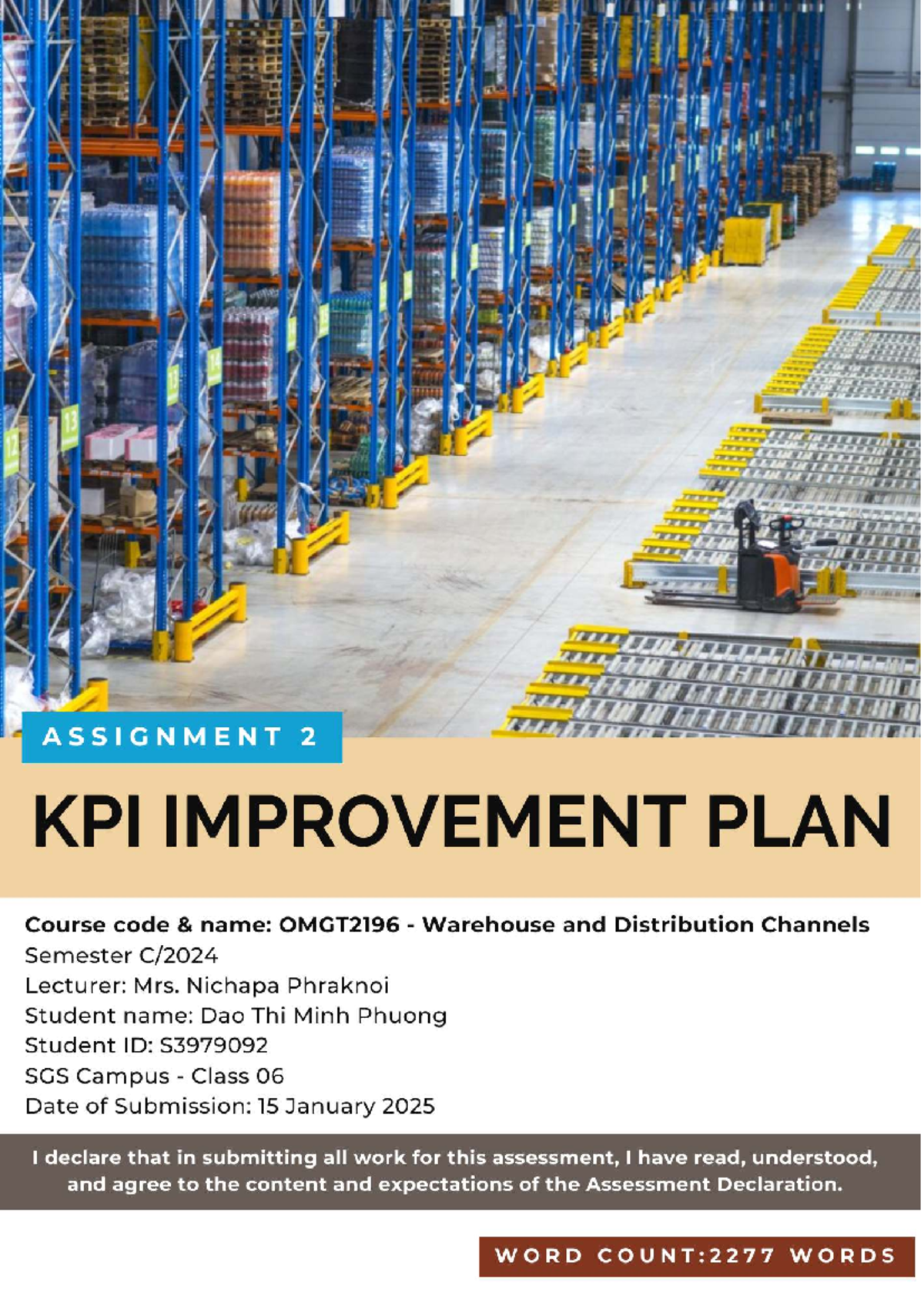 KPI Improvement Plan for ASM 3: Enhancing Warehouse Efficiency - Studocu