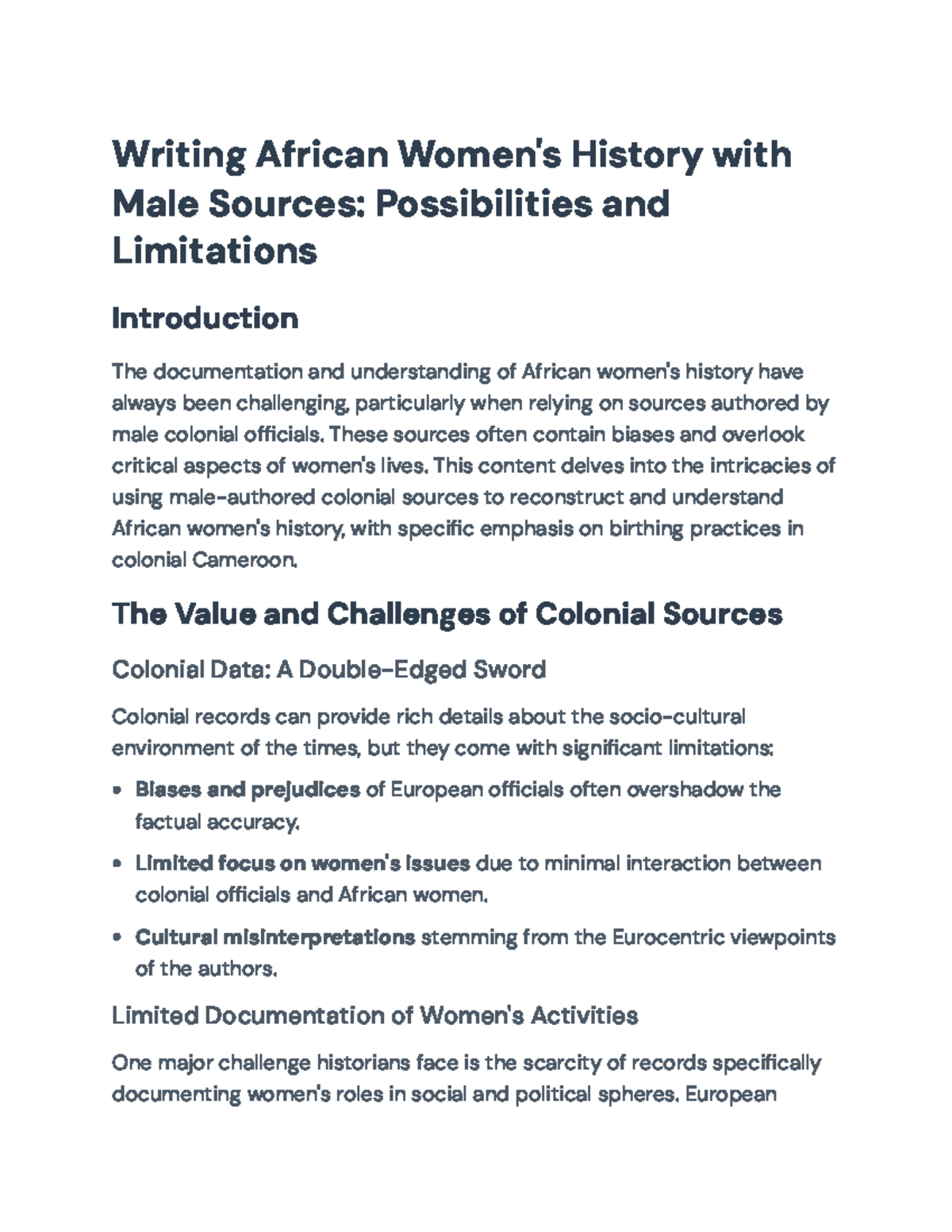 Analyzing Colonial Perspectives: African Women's History in Cameroon ...