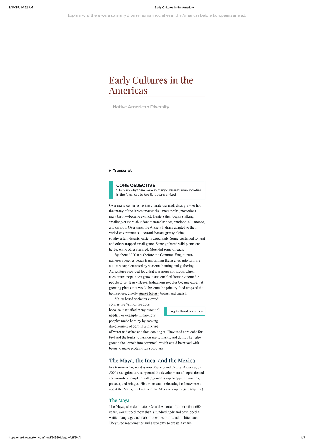 Early Cultures in the Americas: Diversity Before European Contact (HIST ...