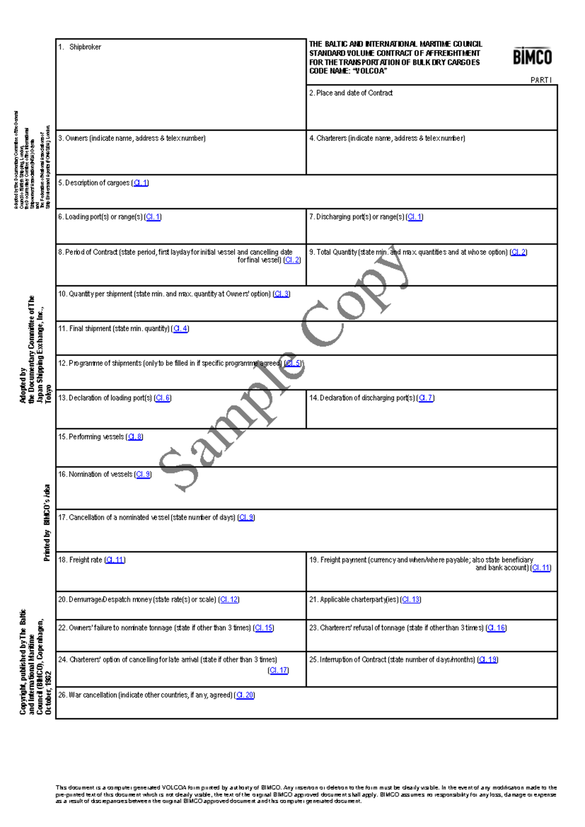 BIMCO Standard Volume Contract of Affreightment (VOLCOA) - Studocu