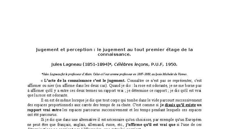 Jugement et Perception : Analyse des Concepts de Lagneau (PHI 101 ...