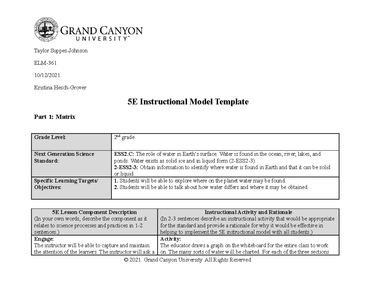 ELM3615EInstructional Model Taylor - Taylor Kristina 5E Instructional Model Template Part 1 ...