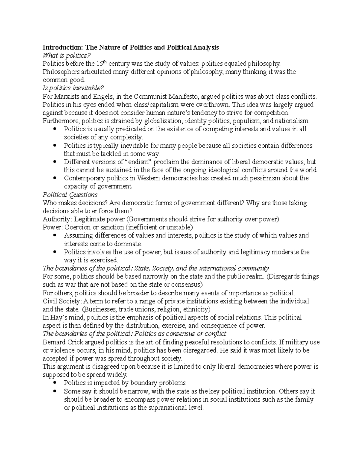 Intro to Political Science Notes Chapter 1 - Introduction: The Nature ...