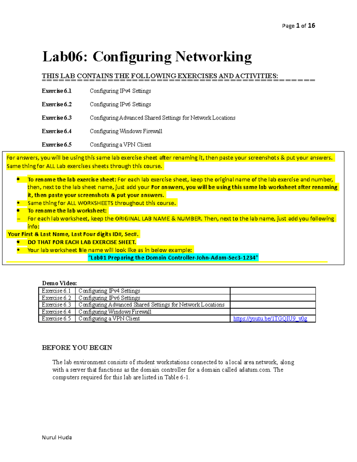Lab06 Configuring Networks Lab06 Configuring Networking This Lab Contains The Following 3068