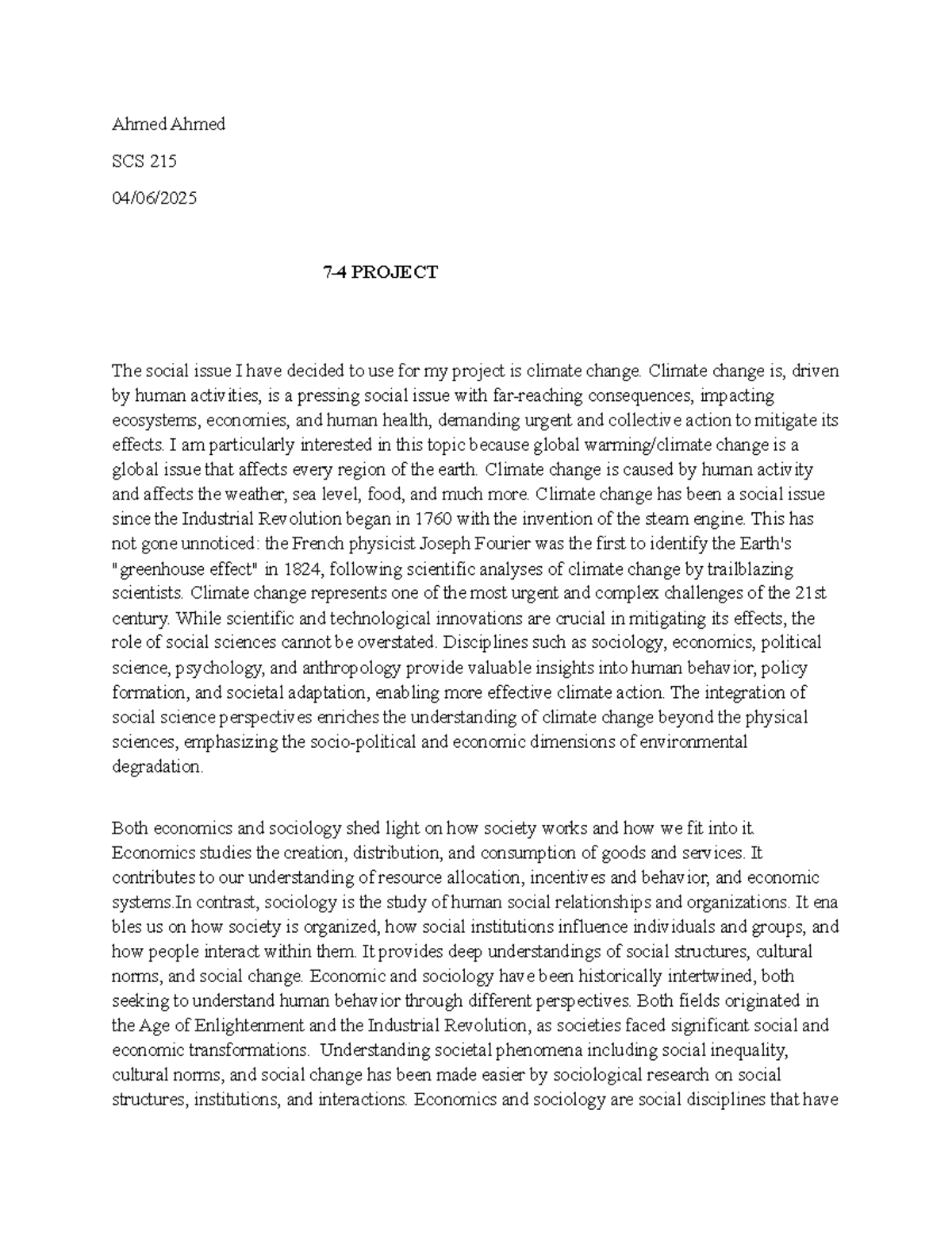 SCS 215 Project: Analyzing Climate Change Through Social Sciences - Studocu