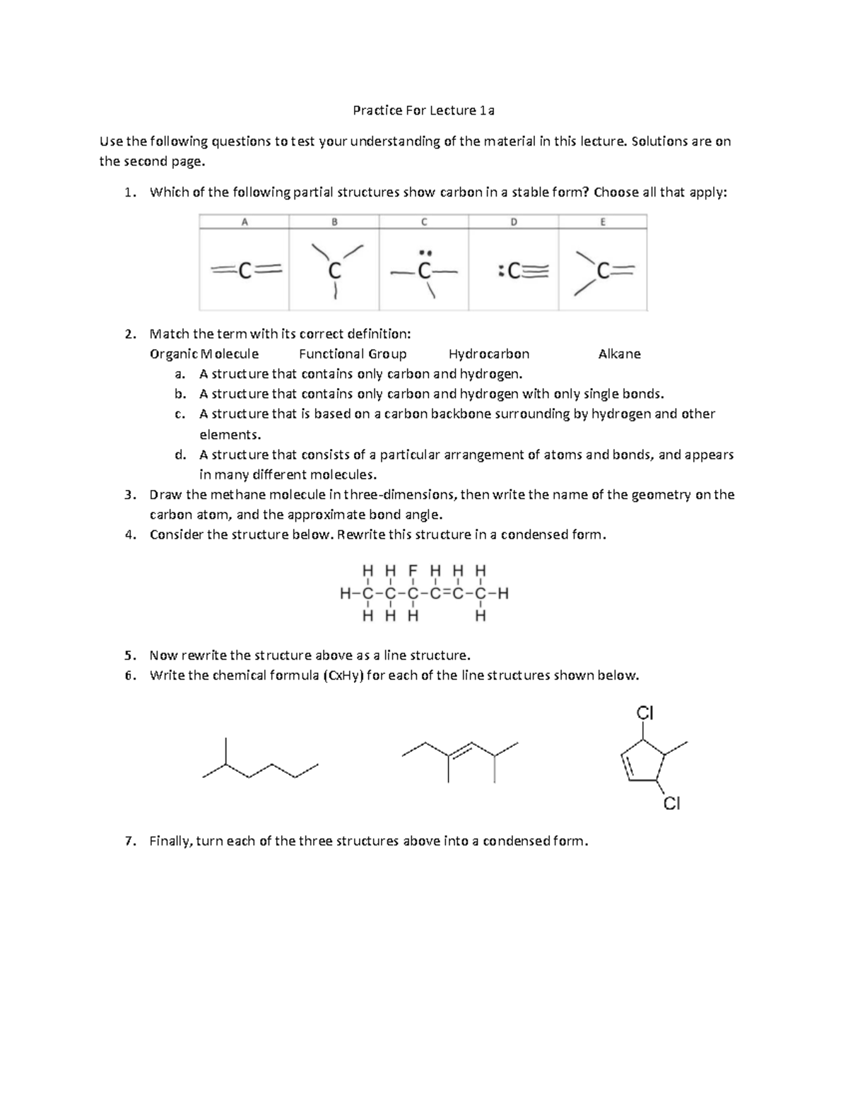 Chemistry Practice Questions for Lecture 1A - Studocu