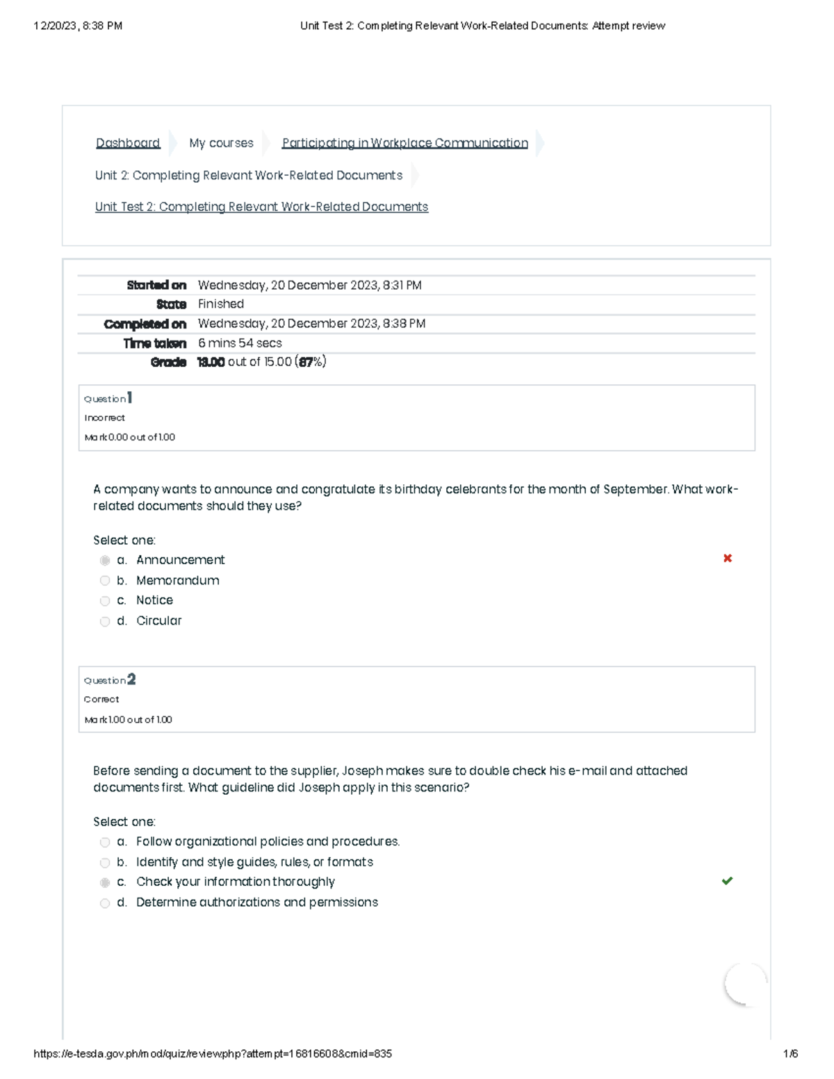 Unit Test 2: Completing Relevant Work-Related Documents (Final Exam ...