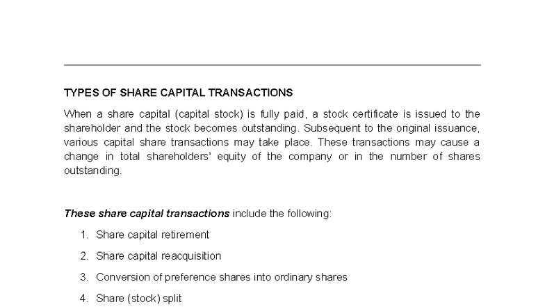 Finals Corporation Lecture P3: Types of Share Capital Transactions ...