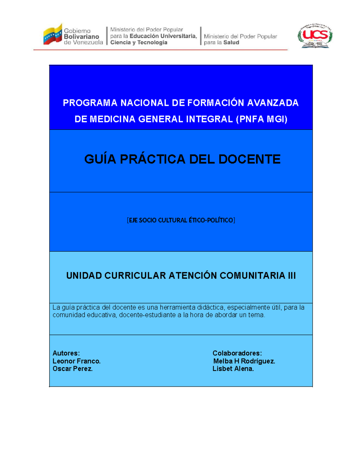 GUÍA PRÁCTICA CLÍNICA INTEGRAL III (PNFA MGI) - ATENCIÓN COMUNITARIA ...