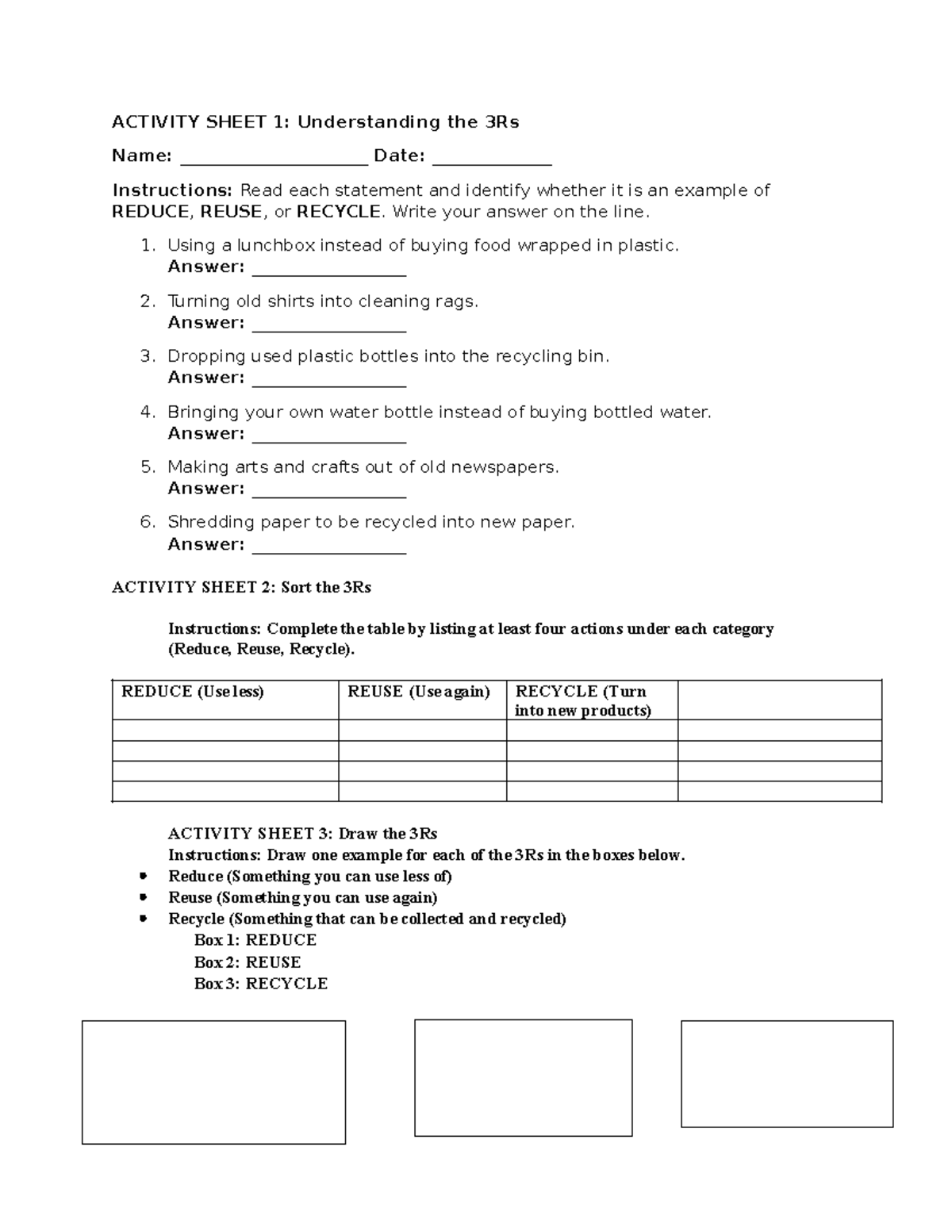 Activity Sheet 1: Understanding the 3Rs (Q2) - Studocu