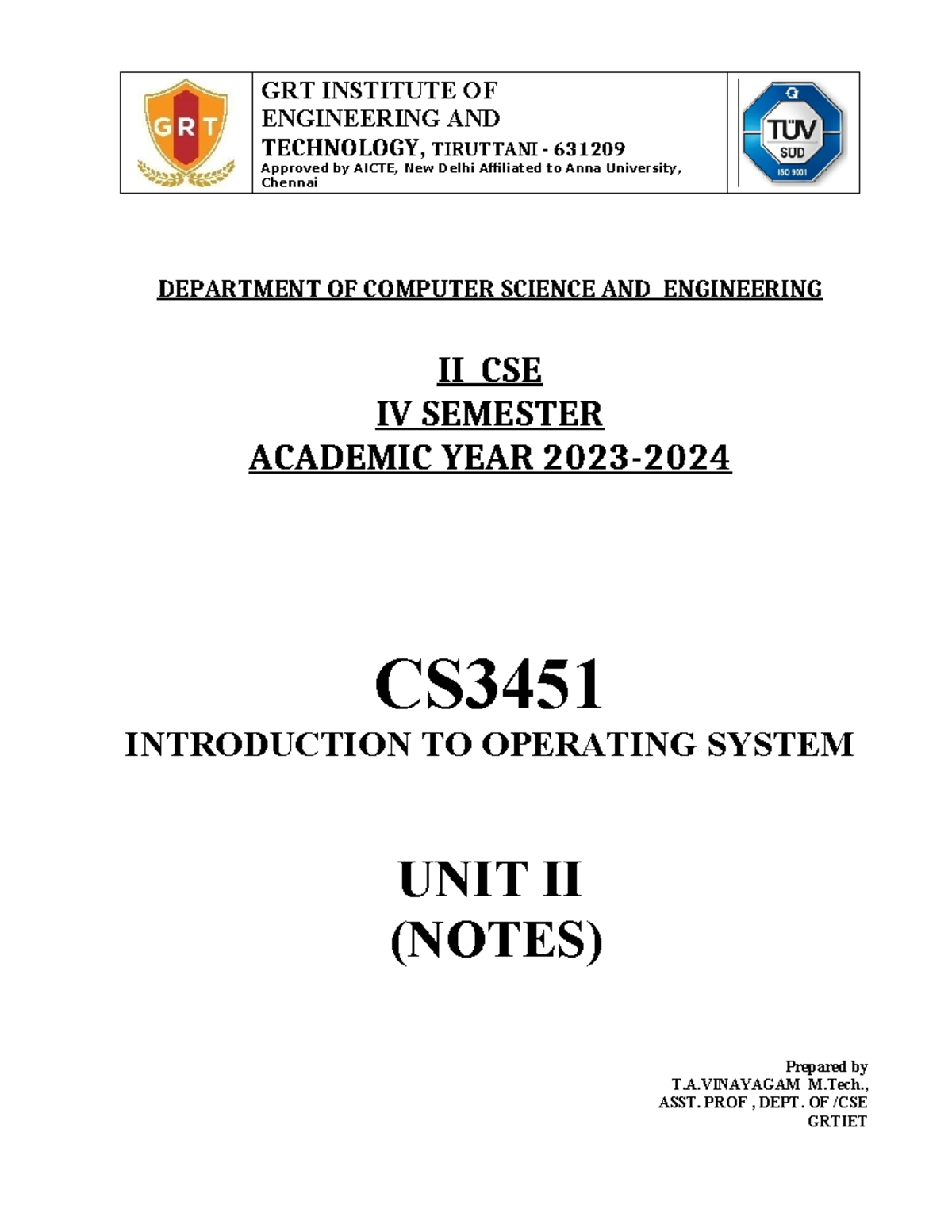 Cs3451 Introduction To Operating Systems Unit Ii Notes Studocu