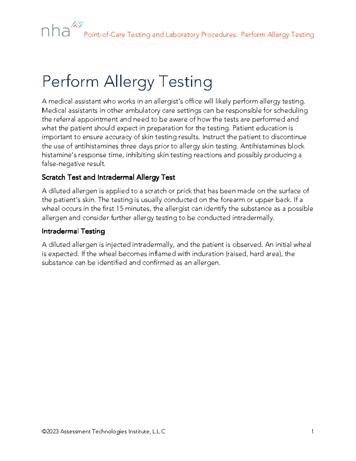 Point-of-Care Testing & Lab Procedures: Allergy Testing Guide - Studocu