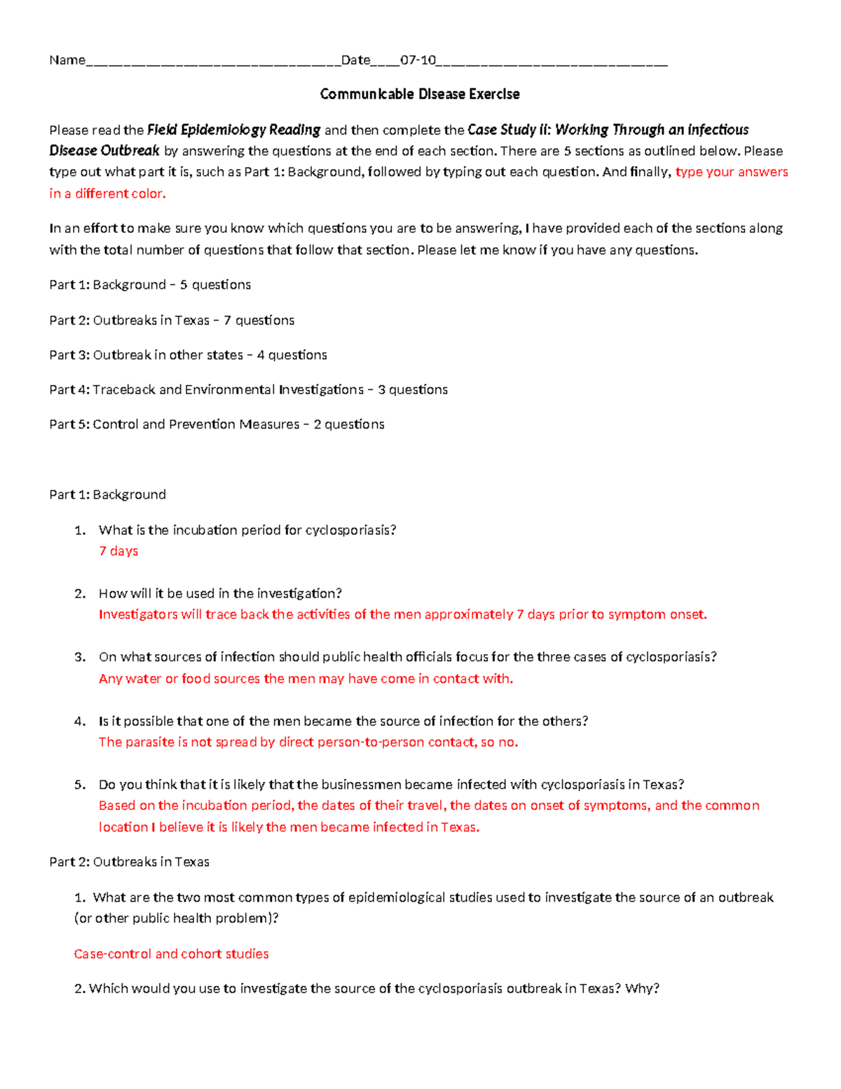 Communicable Disease Case Study II: Infectious Disease Outbreak - Studocu