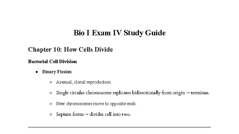 Bio I Exam IV Study Guide: Cell Division & Genetics Overview - Studocu