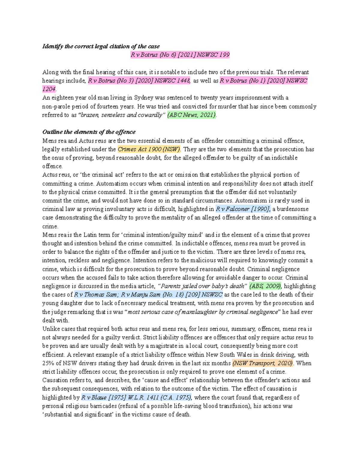 HSC Legal Assessment - Crime: R v Botrus (No 6) Case Analysis - Studocu