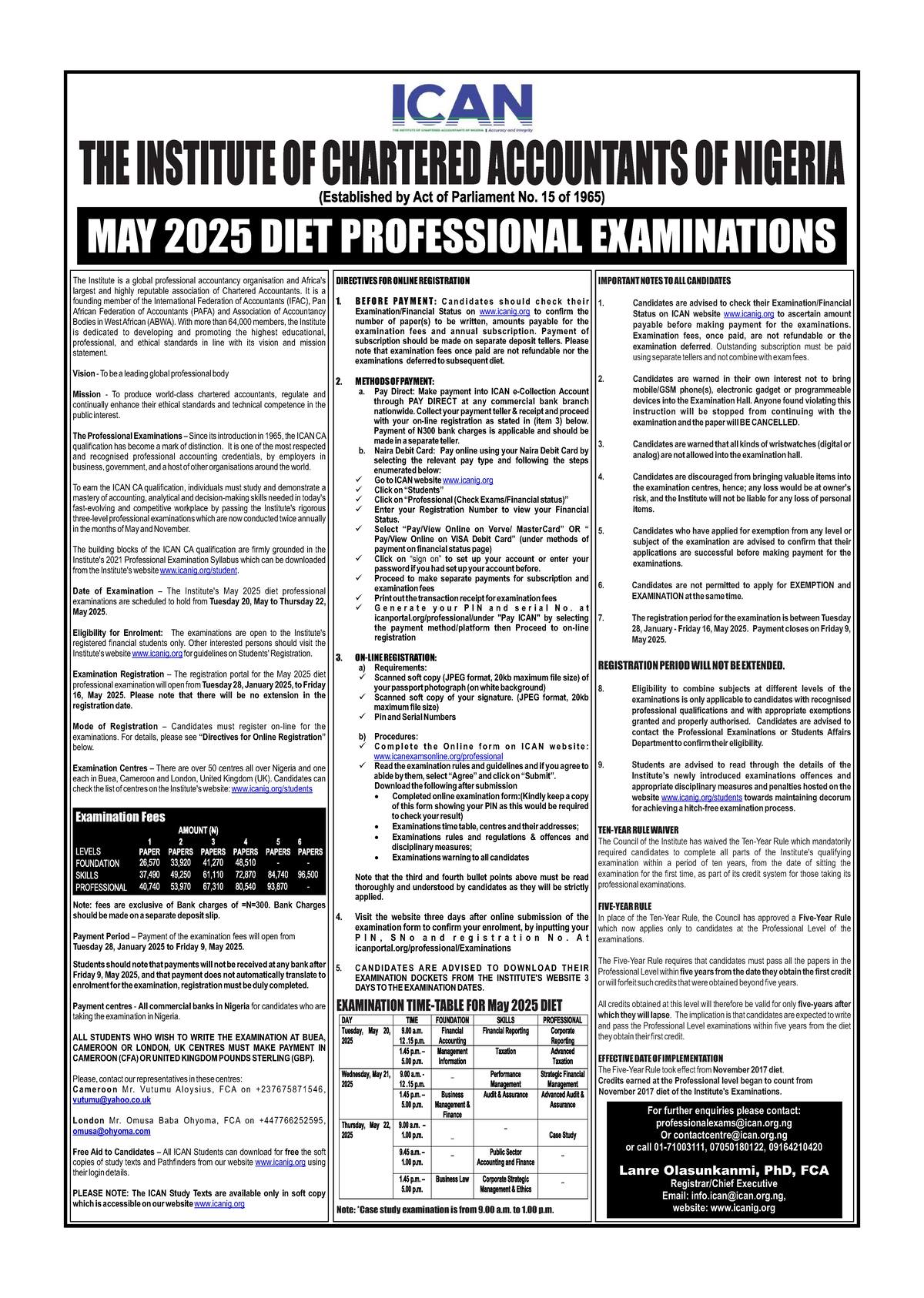 MAY 2025 DIET ICAN PROFESSIONAL EXAMINATION GUIDELINES - Studocu