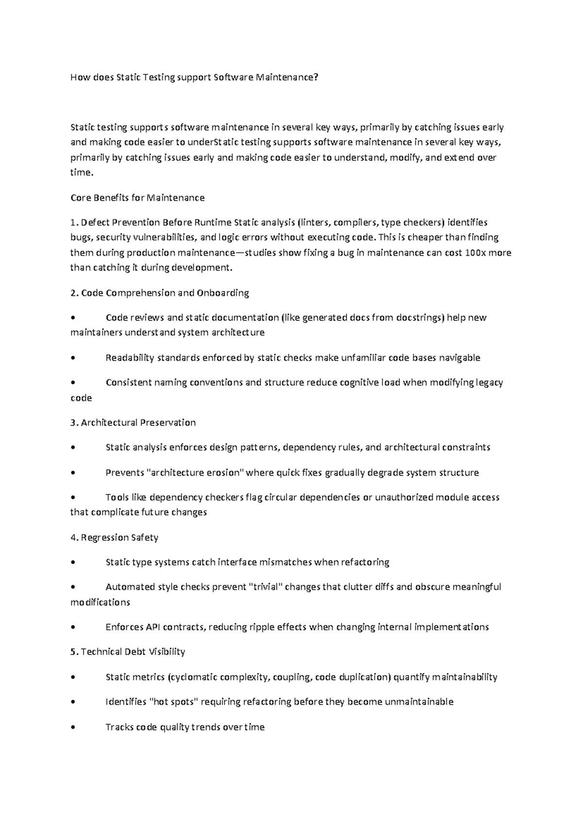 Static Testing and Its Role in Software Maintenance: Key Insights - Studocu