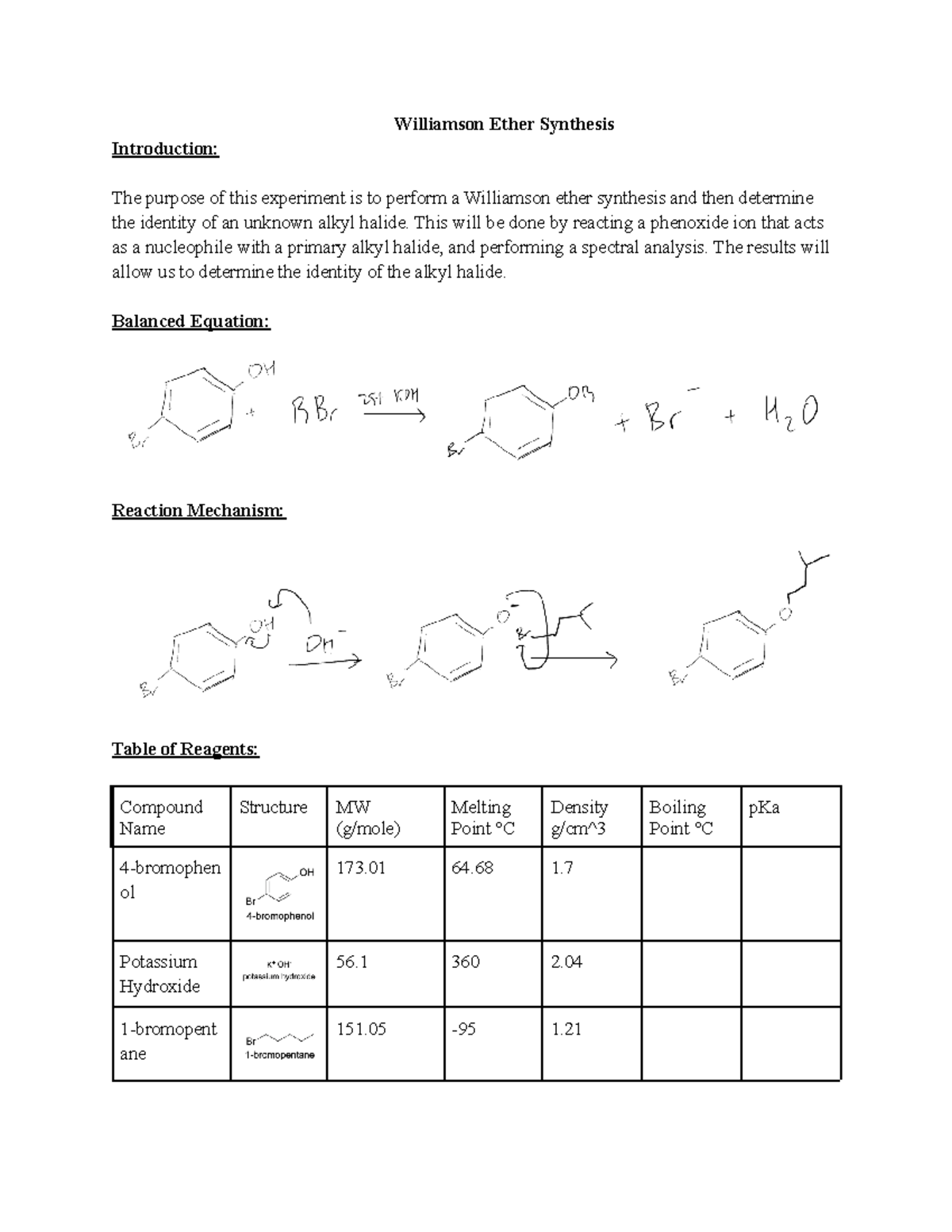 Ochem Experiment 10 - PreLab: Williamson Ether Synthesis Overview - Studocu