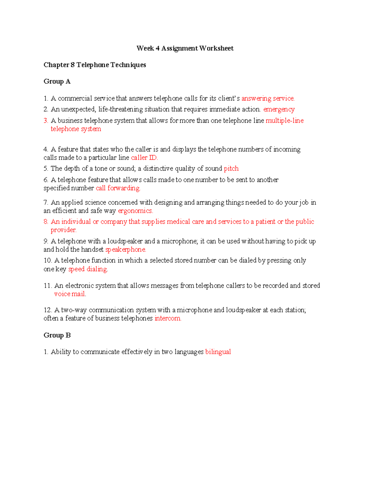 MOA110 Week 4 Assignment Worksheet - Telephone Techniques Overview ...