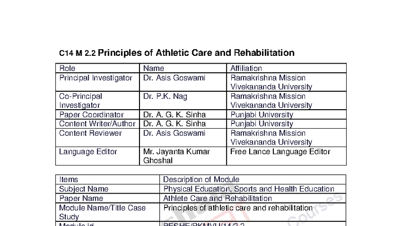 C14 M2.2 Case Study on Principles of Athletic Care & Rehab - Studocu