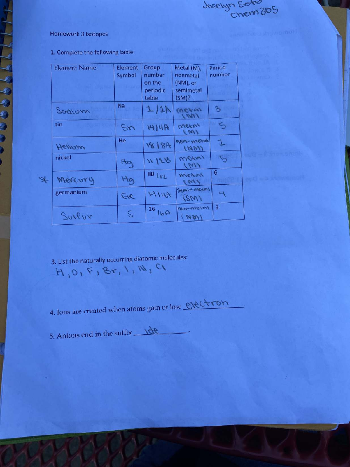 CHEM 305 Homework #3: Isotopes and Atomic Structure Analysis - Studocu