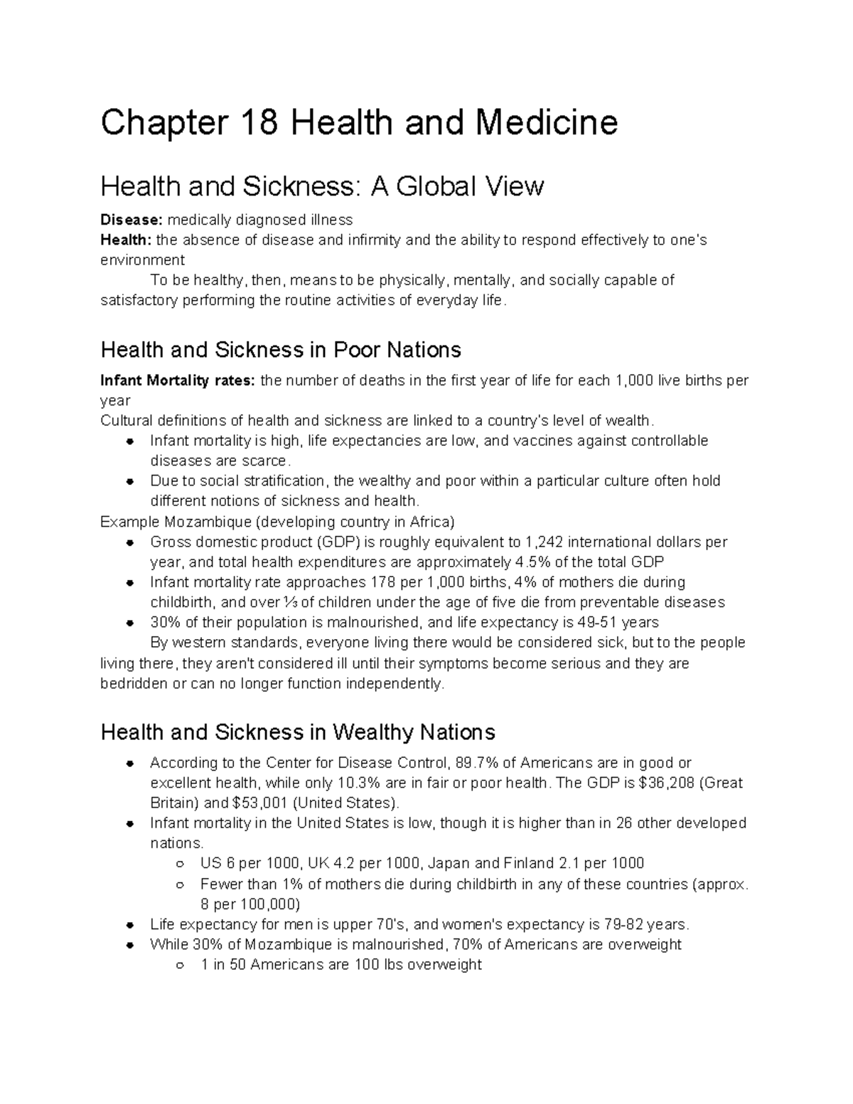 Sociology Outline: Chapter 18 - Health and Medicine Overview - Studocu