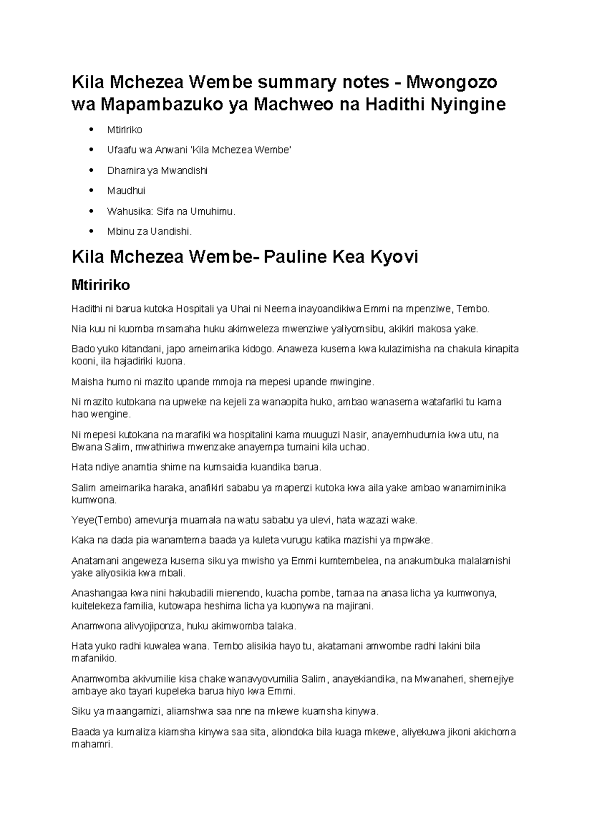 Kila Mchezea Wembe (KIS 101) - Muhtasari wa Hadithi na Dhamira za ...