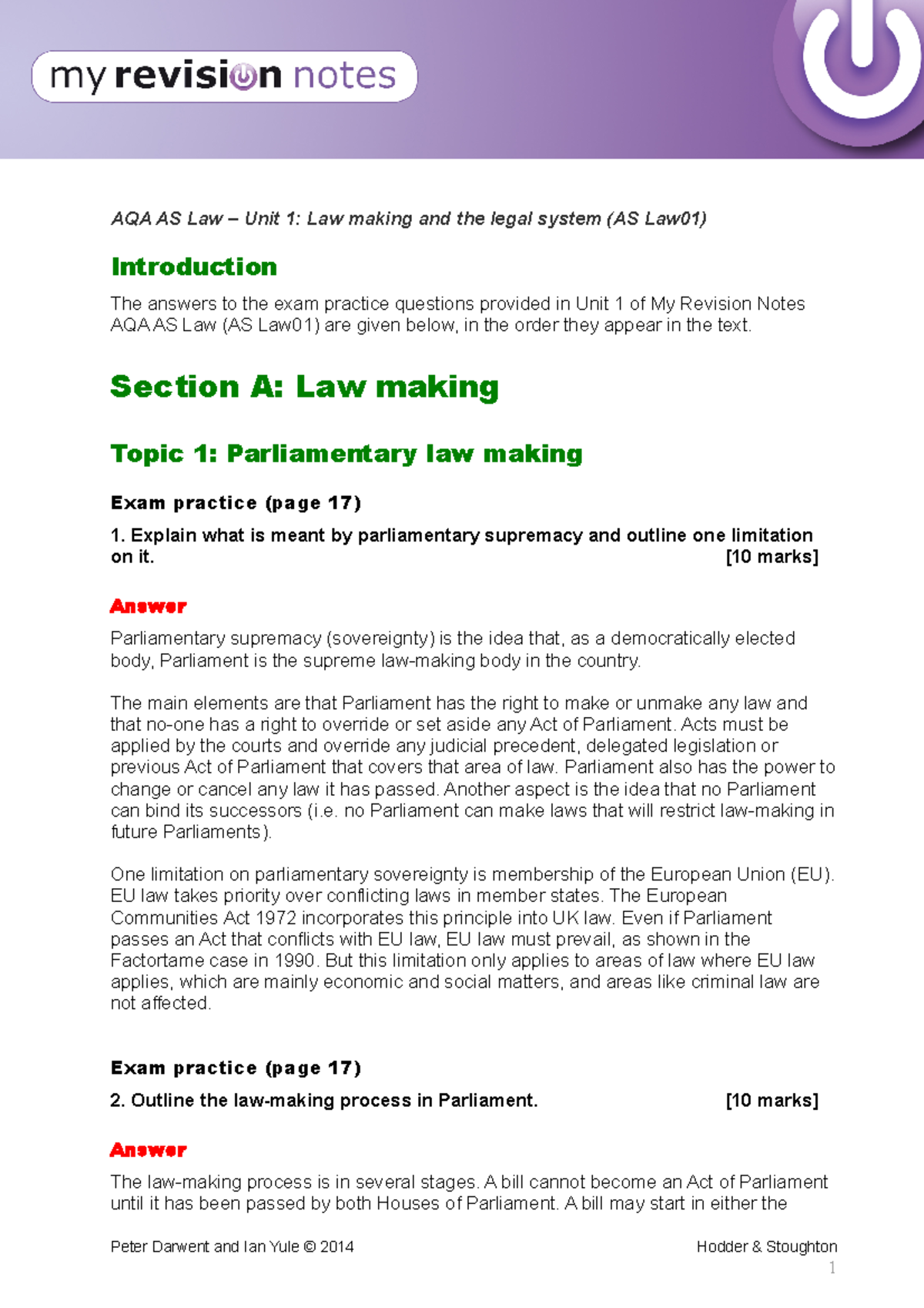 AQA AS Law01 - Law and Morality Exam Q&A Review Notes - Studocu