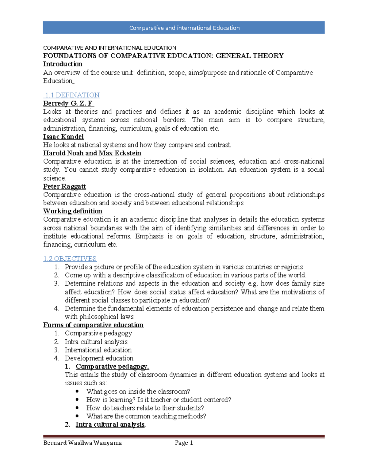 Foundations of Comparative Education: EFN 402 Course Notes - Studocu