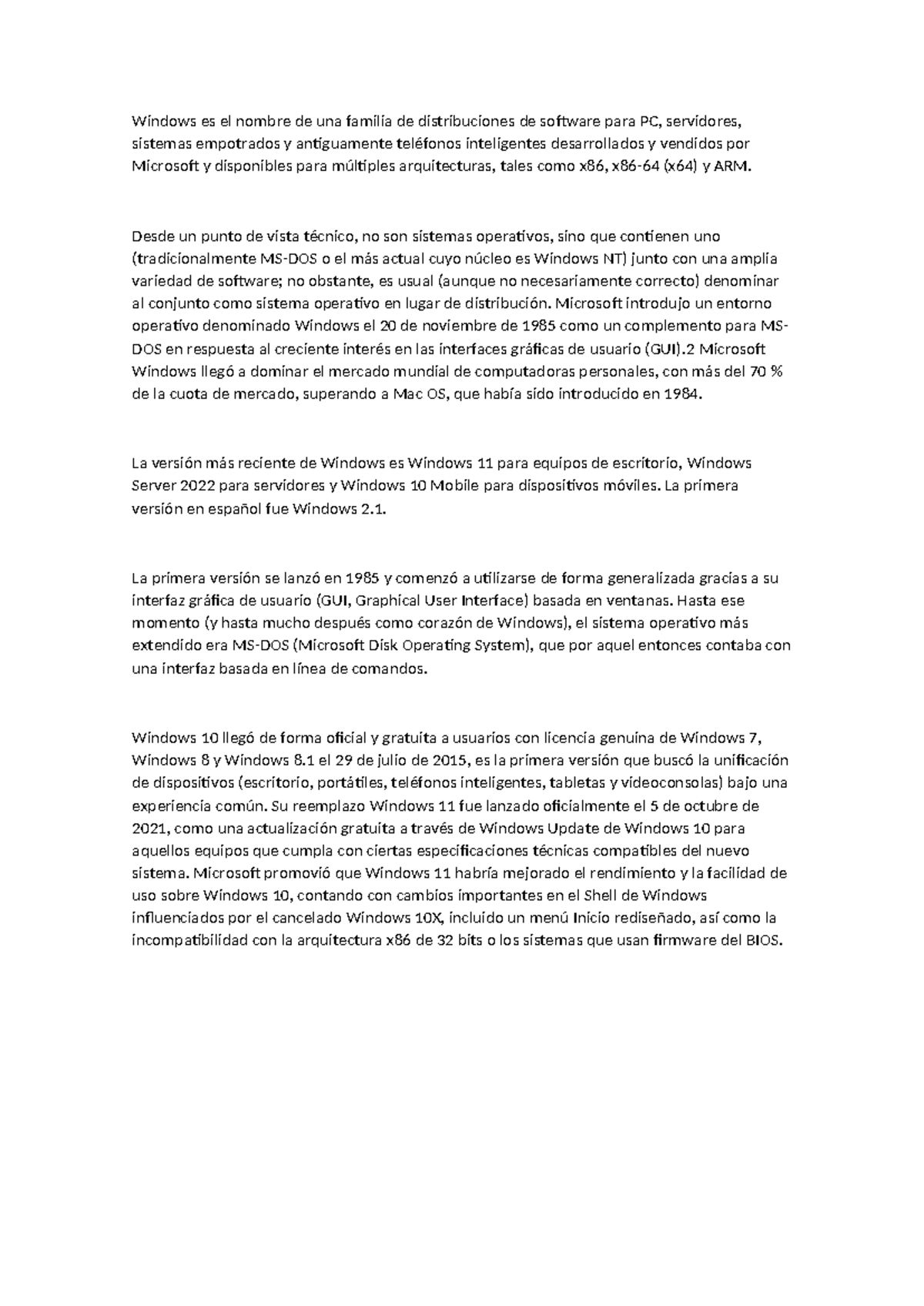 P1 V1 - Información sobre la evolución de Microsoft Windows y sus ...