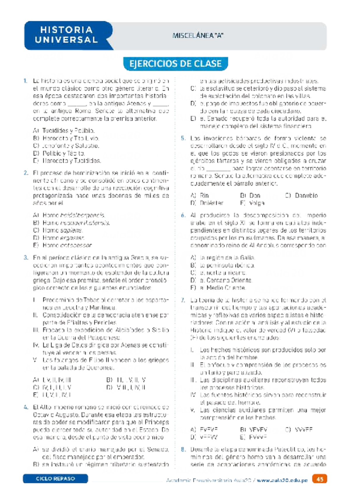 HISTORIA UNIVERSAL: EJERCICIOS DE CLASE 1 - CICLO REPASO HU - Studocu