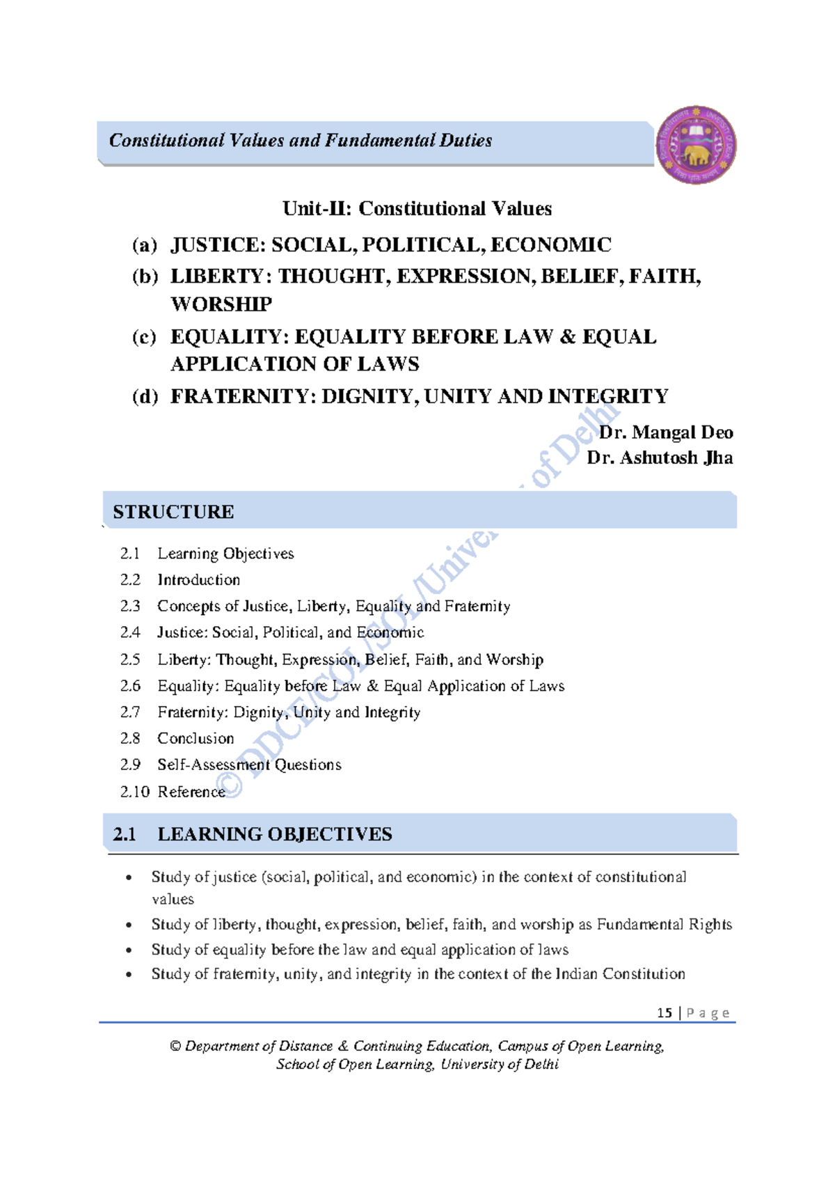 Constitutional Values and Fundamental Duties: Justice, Liberty ...