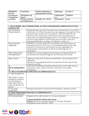 W3 Ikalawang ARAW - lesson plan - MATATAG Kto Kurikulum Lingguhan g ...