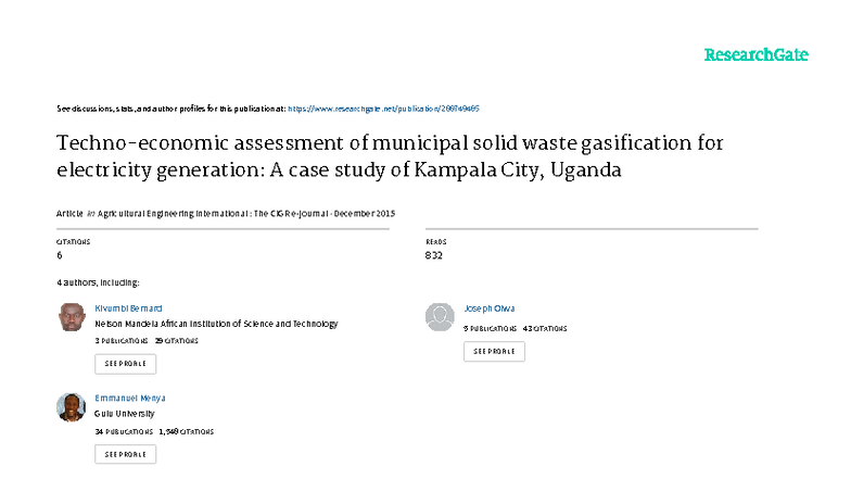 Assessment of Municipal Solid Waste Gasification for Electricity Generation: A - Studocu