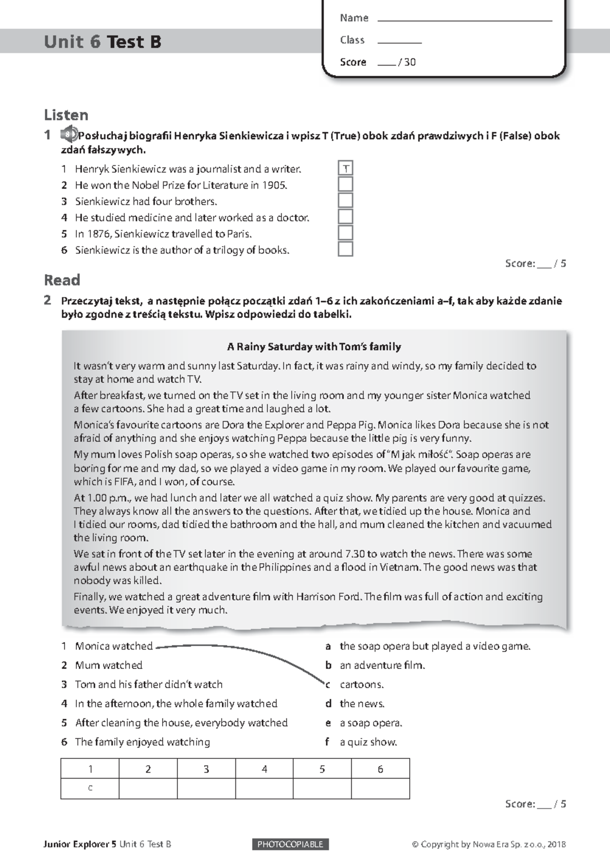 Junior Explorer 5 Unit 6 Test B Review and Assessment Guide - Studocu