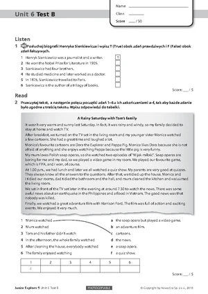 Junior Explorer 5 Unit 7 Test C - Listen 1 9 Posłuchaj dwóch tekstów i ...