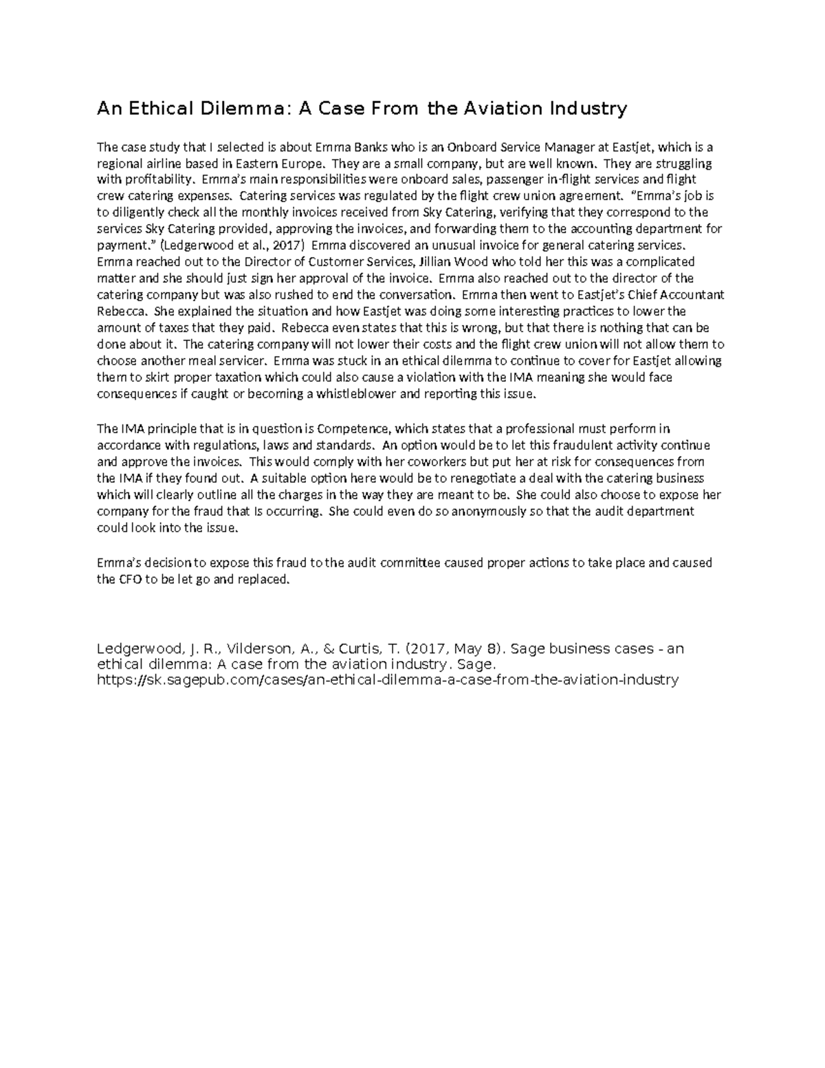 Ethical Dilemma Case Study in Aviation: Discussion 4 Analysis - Studocu