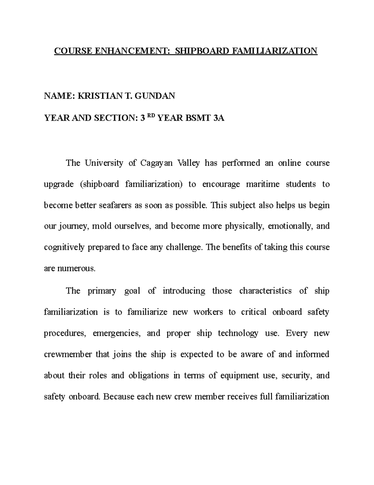 Shipboard Familiarization: Training for New Maritime Crewmembers - Studocu