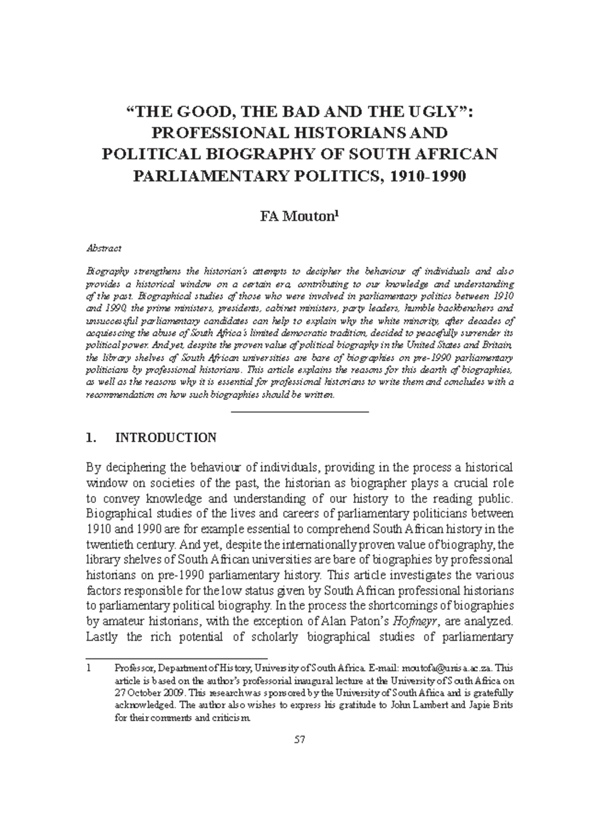 The Good, the Bad, and the Professional Historians: Political Biography in SA - Studocu