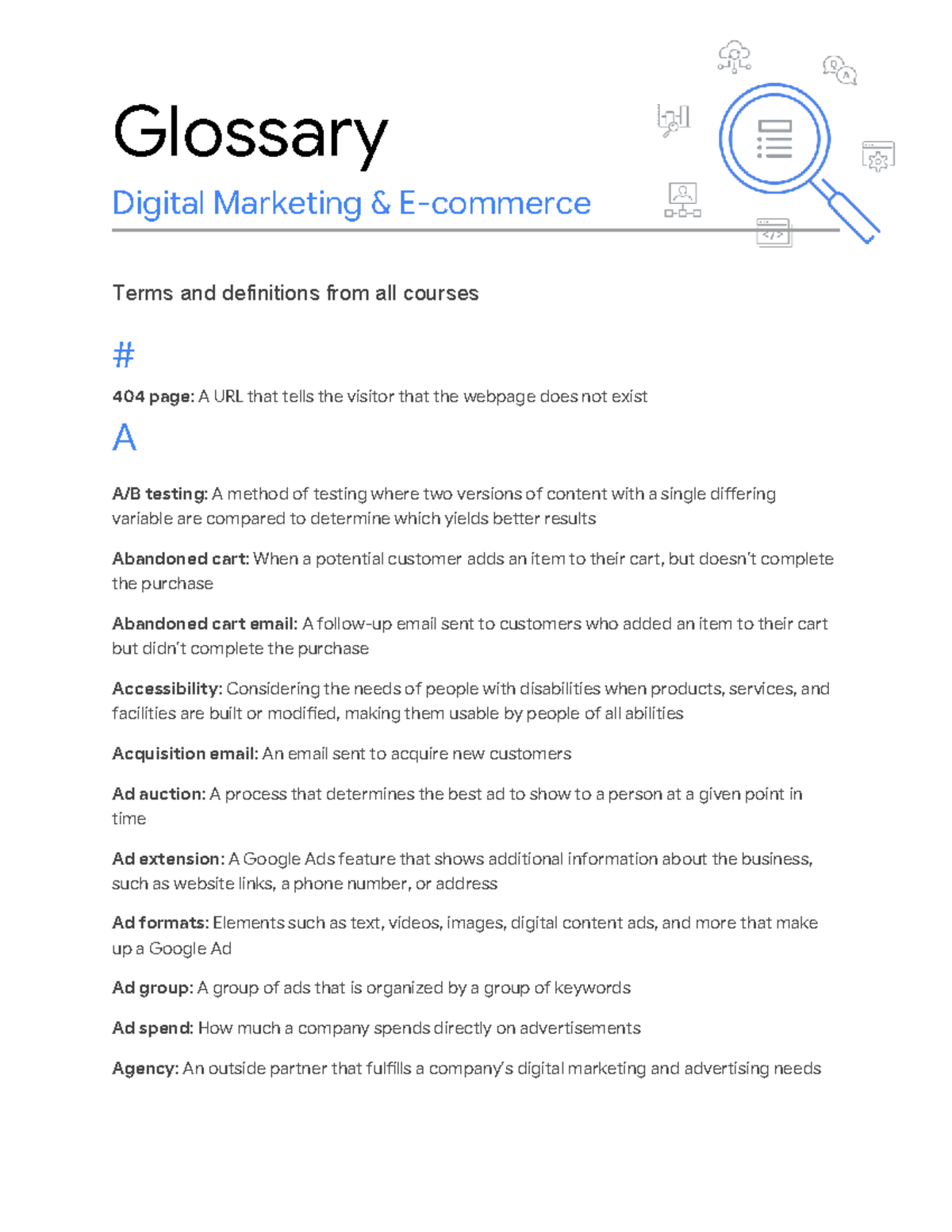 Digital Marketing Terms Glossary for E-commerce Certificate (404) - Studocu