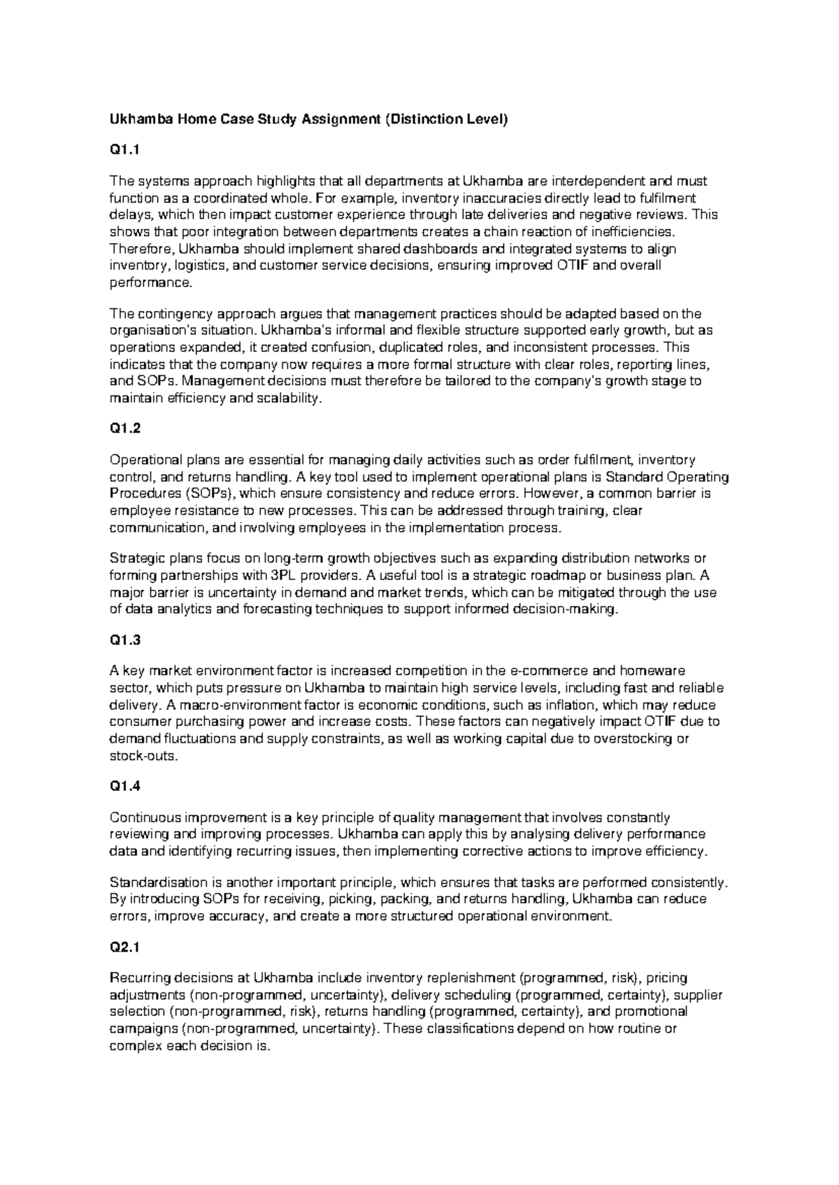 Ukhamba Home Case Study Assignment: Systems & Management Strategies ...