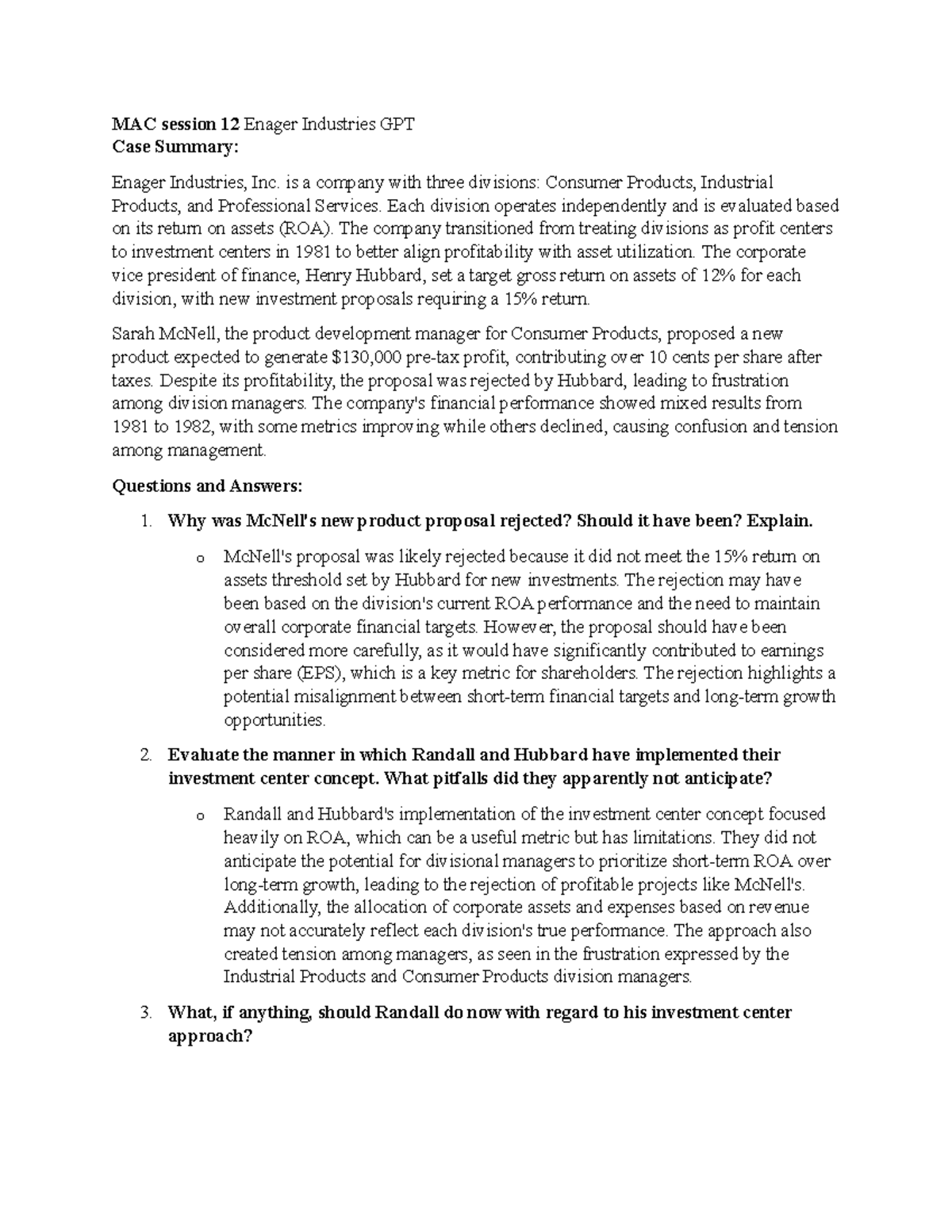 MAC session 12 Enager Industries GPT - is a company with three ...
