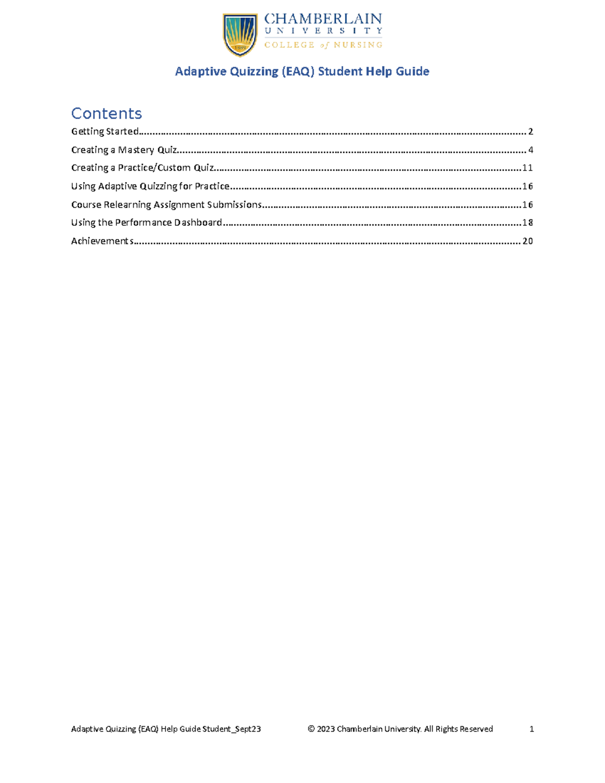 Adaptive Quizzing EAQ Guide for Students - Sept 2023 Edition - Studocu