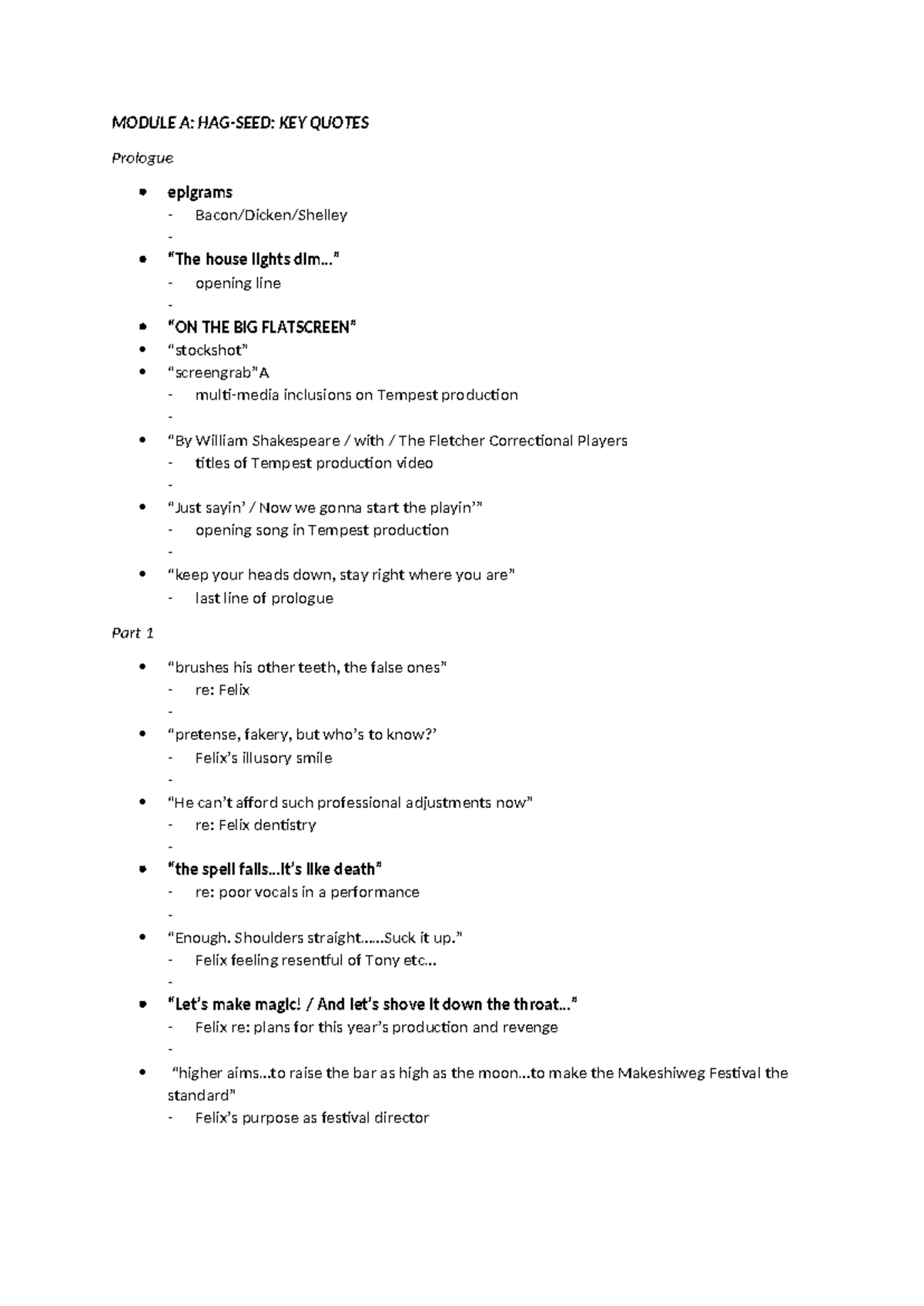 HAG-SEE: Key Quotes from The Tempest Production Analysis - Studocu