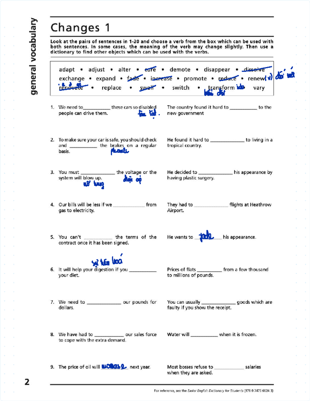 Vocabulary - Changes 1: General Vocabulary Exercises - Studocu