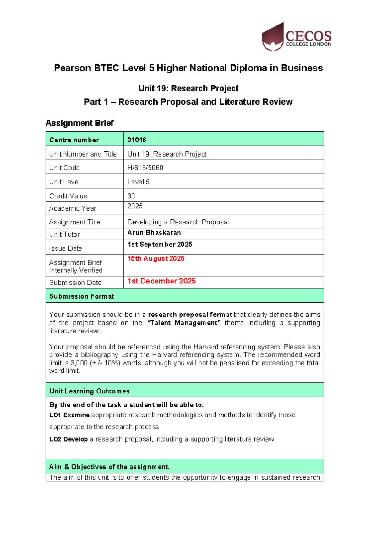 Unit 19: Research Project Proposal & Literature Review - Sept 2025 ...