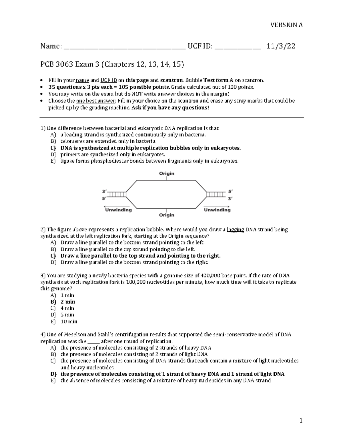 Genetics Exam 3 - Name: __________________________________________ UCF ...