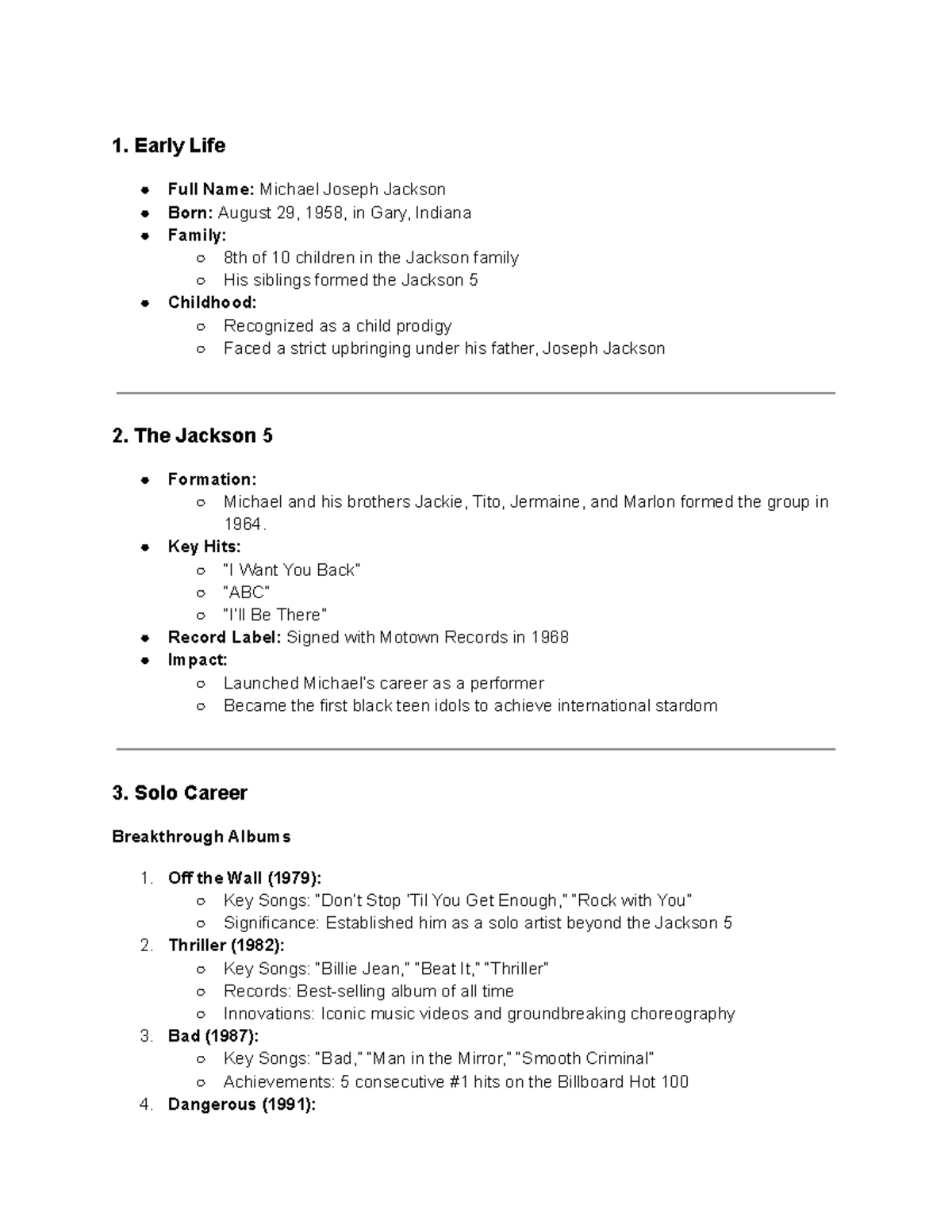 Michael Jackson study guide - 1. Early Life Full Name: Michael Joseph ...