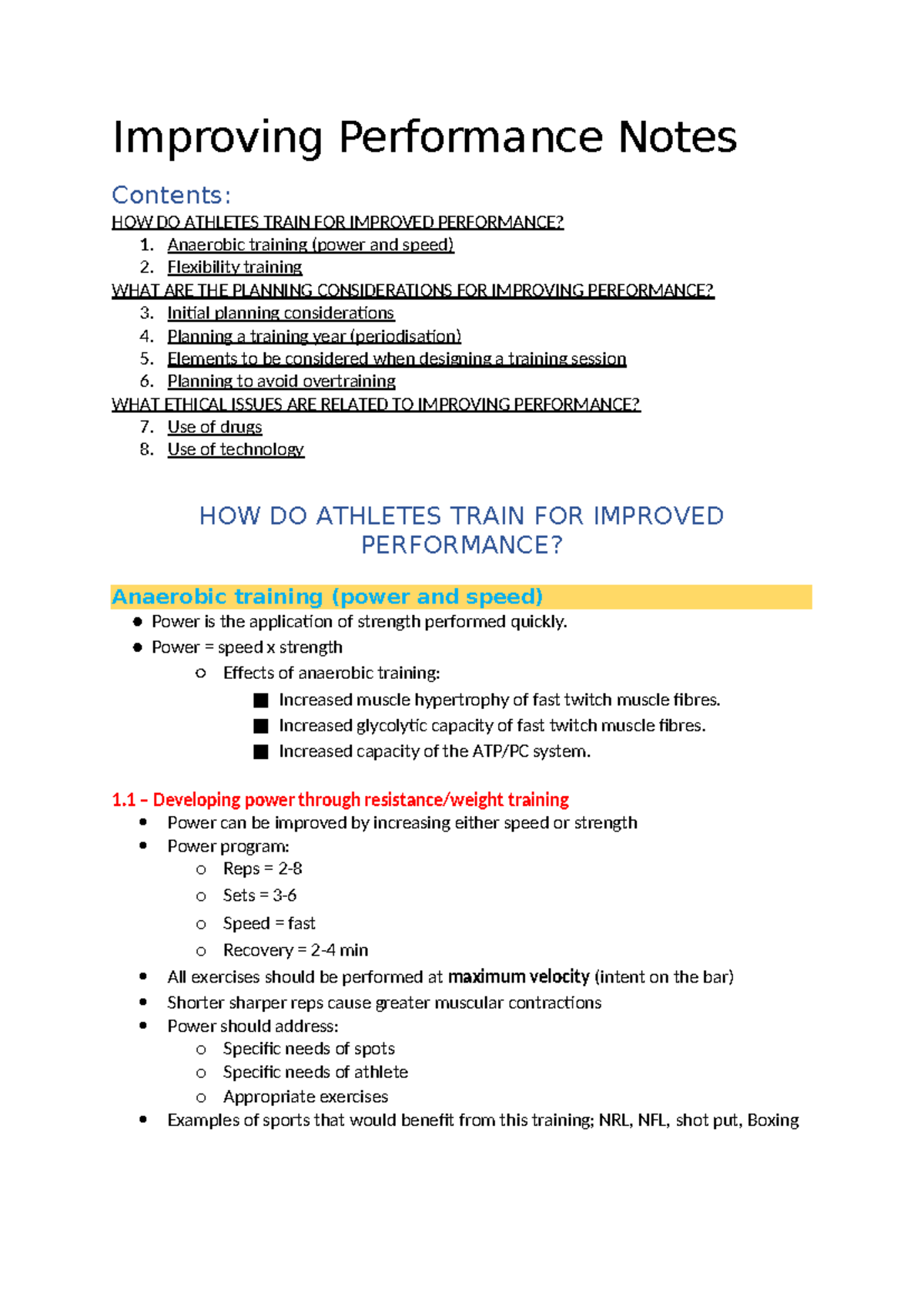 Performance Enhancement Training Notes for PE 101: Ethics, Planning ...