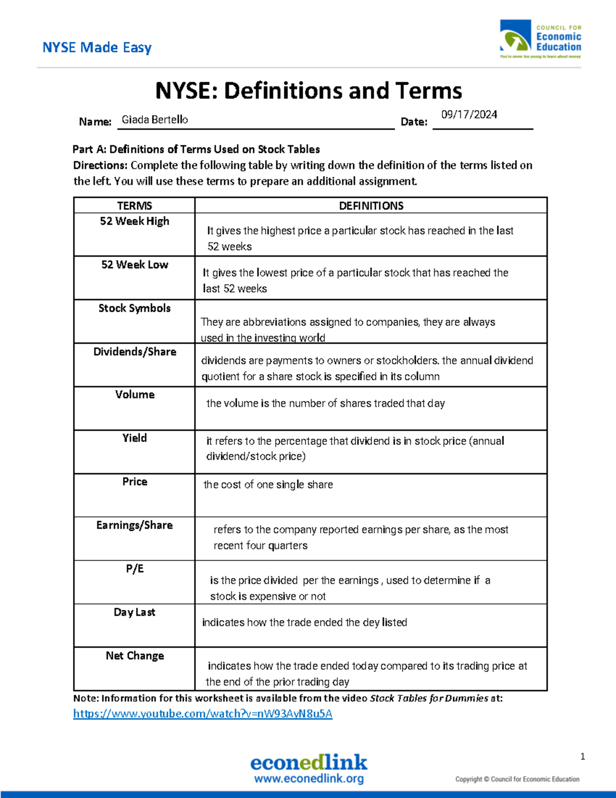 NYSE Terminology Guide: Key Definitions for Stock Tables - Studocu